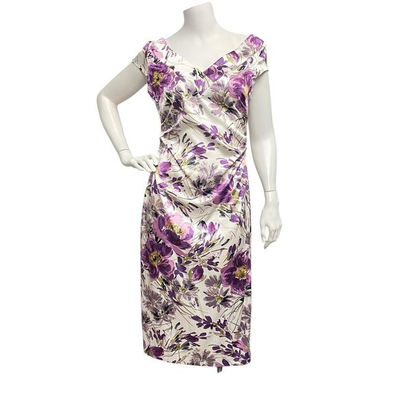Maggy London | Dresses | Maggy London Purple Floral Satiny Dress Women ...